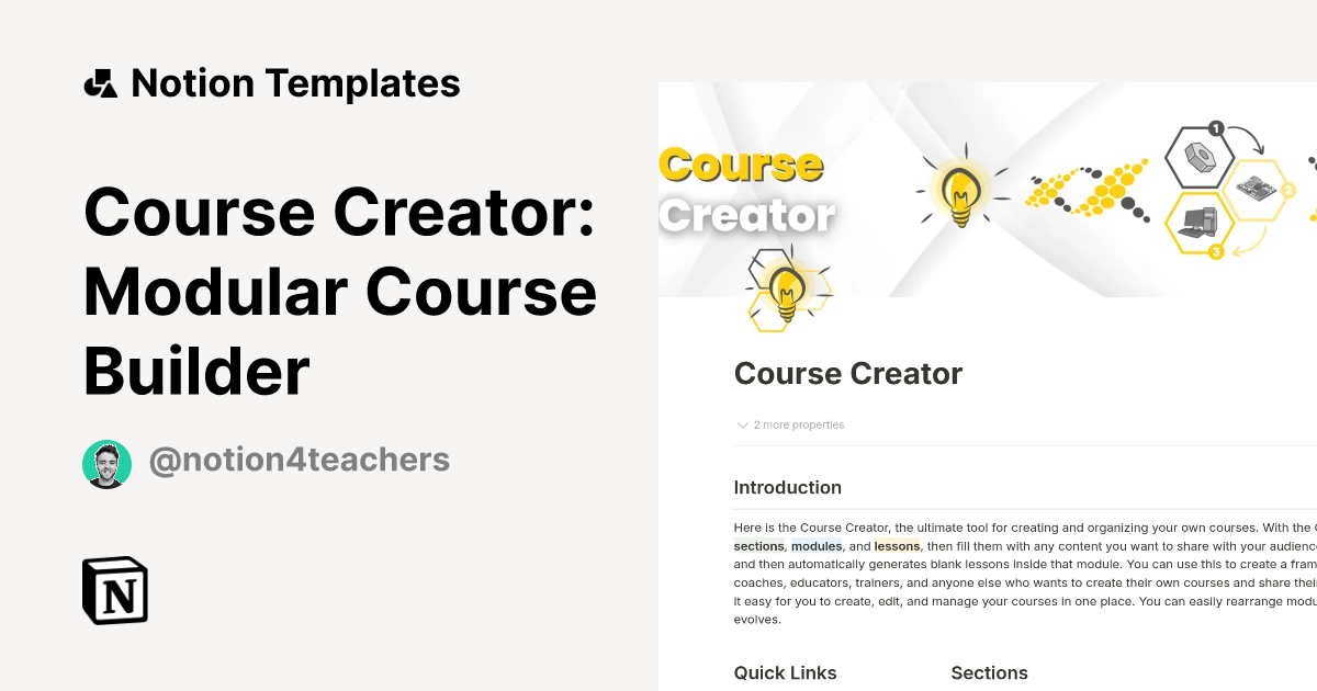 Course Creator: Modular Course Builder Template by Milo | Notion4Teachers | Notion Marketplace