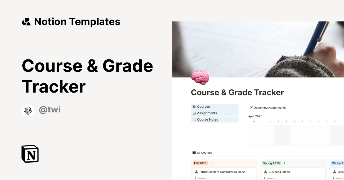 Course & Grade Tracker Template by Twi | Notion Marketplace
