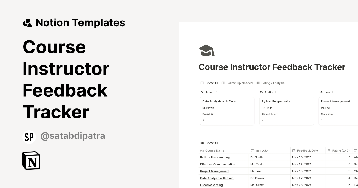 Course Instructor Feedback Tracker Template | Notion Marketplace