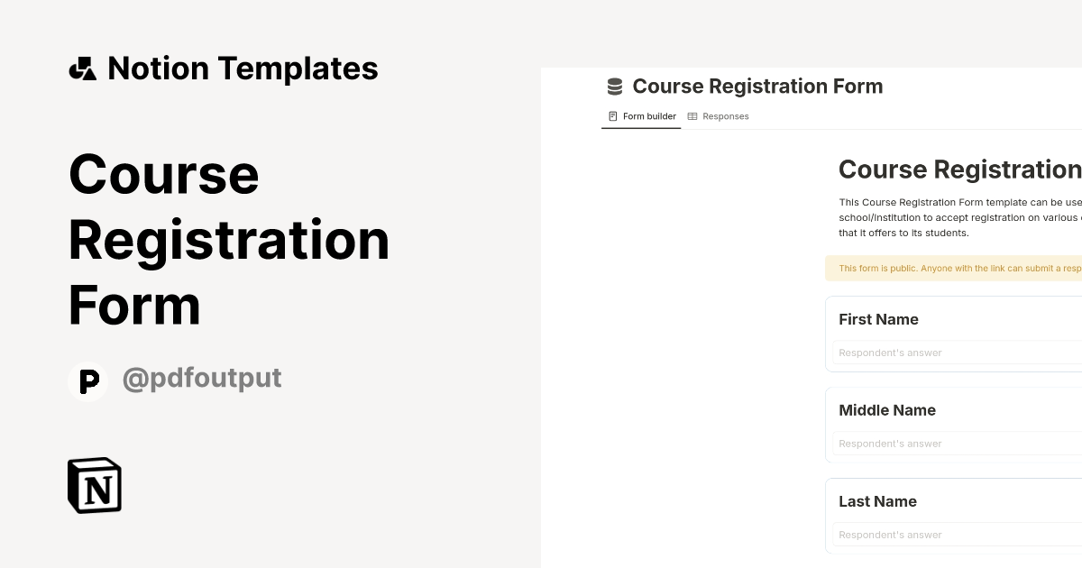 Course Registration Form Template | Notion Marketplace