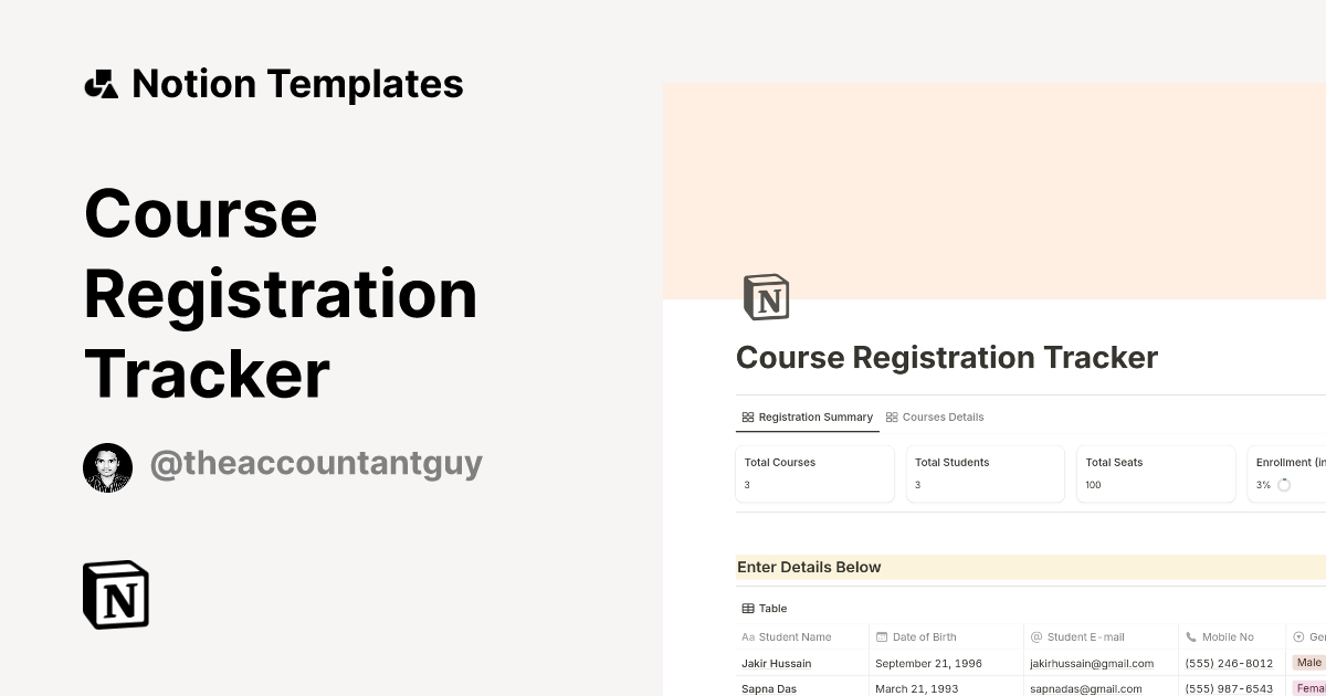 Course Registration Tracker Template | Notion Marketplace