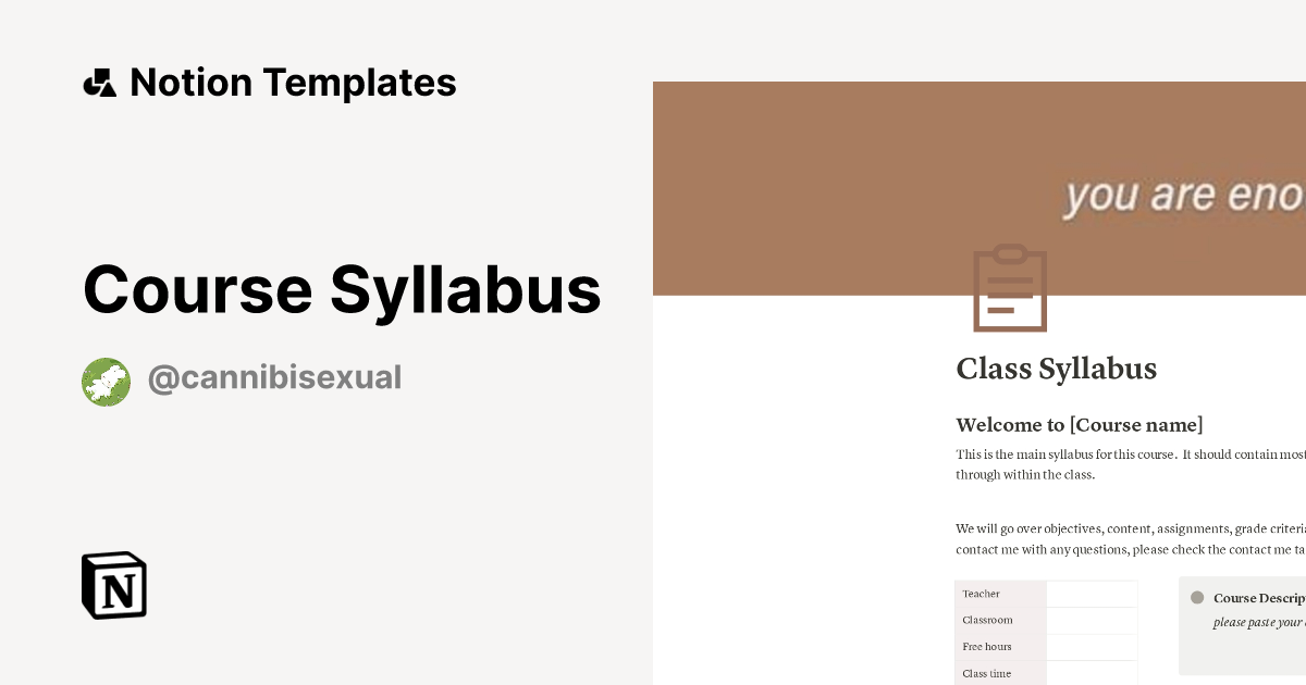 Course Syllabus Template by Sage Valentine | Notion Marketplace