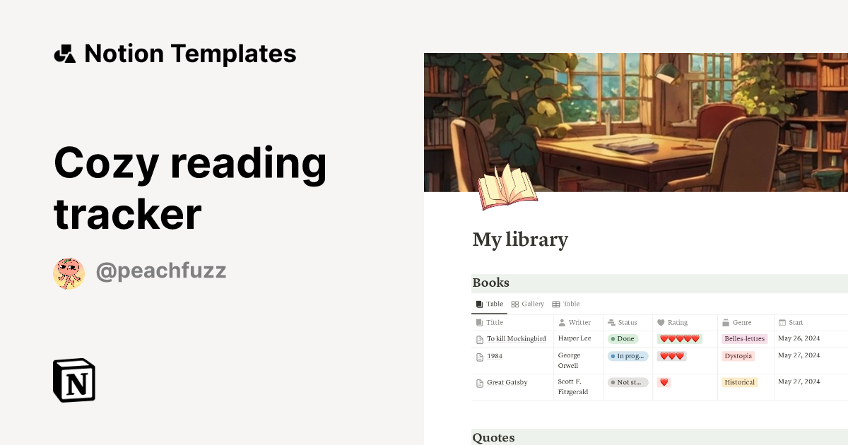 Cozy reading tracker Template | Notion Marketplace