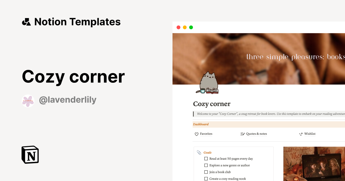 Cozy corner Template by lavenderlily | Notion Marketplace