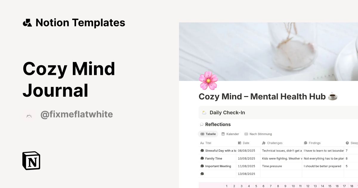 Cozy Mind Journal Template | Notion Marketplace