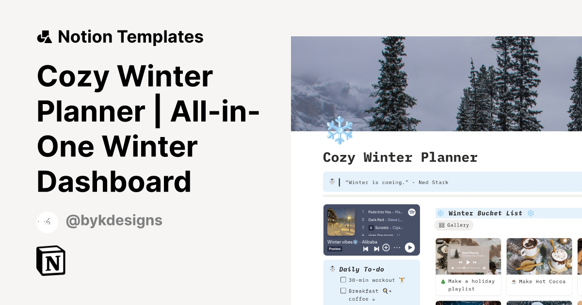 Cozy Winter Planner | All-in-One Winter Dashboard Template by By K ...