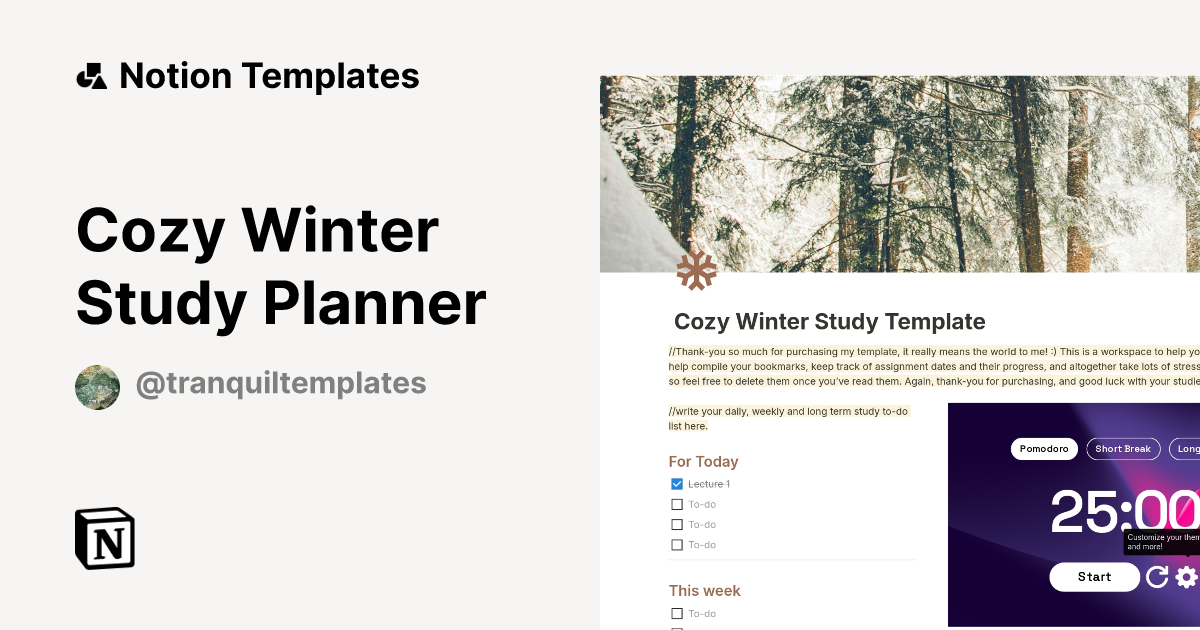Cozy Winter Study Planner Template by TranquilTemplates | Notion ...