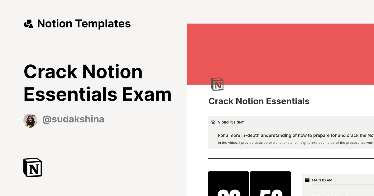 Crack Notion Essentials Exam Template by Sudakshina Sridharan | Notion Marketplace