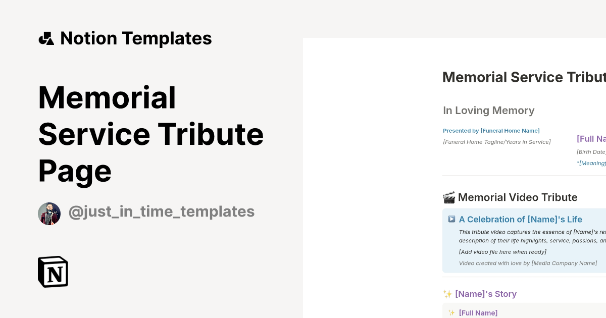 Memorial Service Tribute Page Template by Just In Time Templates ...