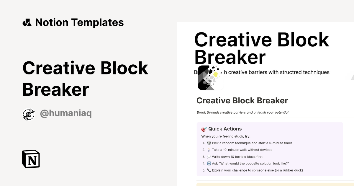Creative Block Breaker Template | Notion Marketplace