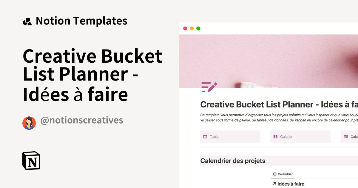 Creative Bucket List Planner - Idées à faire Template by Estelle ...