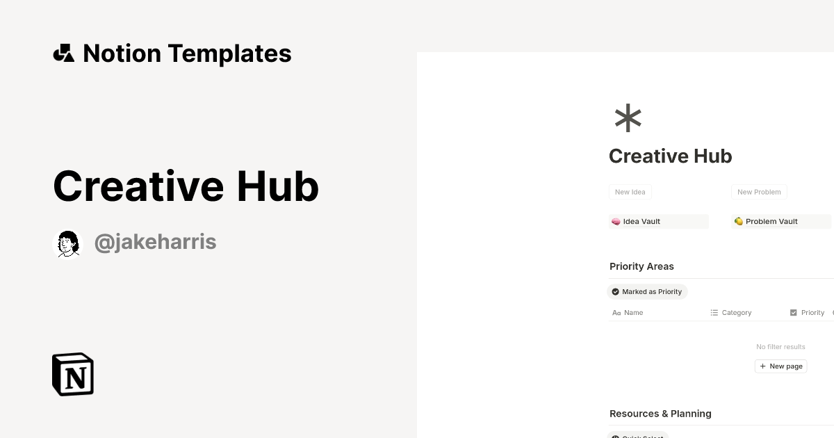 Creative Hub Template by Jake Harris | Notion Marketplace