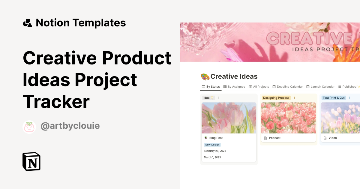 Creative Product Ideas Project Tracker Template | Notion Marketplace