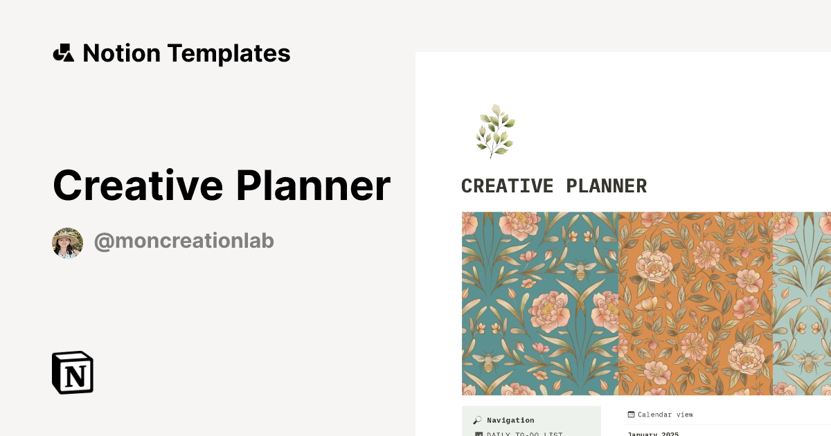 Creative Planner Template by Mon Creation Lab | Notion Marketplace