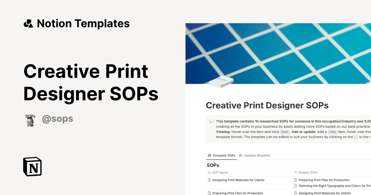 Creative Print Designer SOPs Template | Notion Marketplace