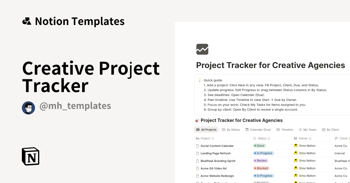 Creative Project Tracker Template | Notion Marketplace