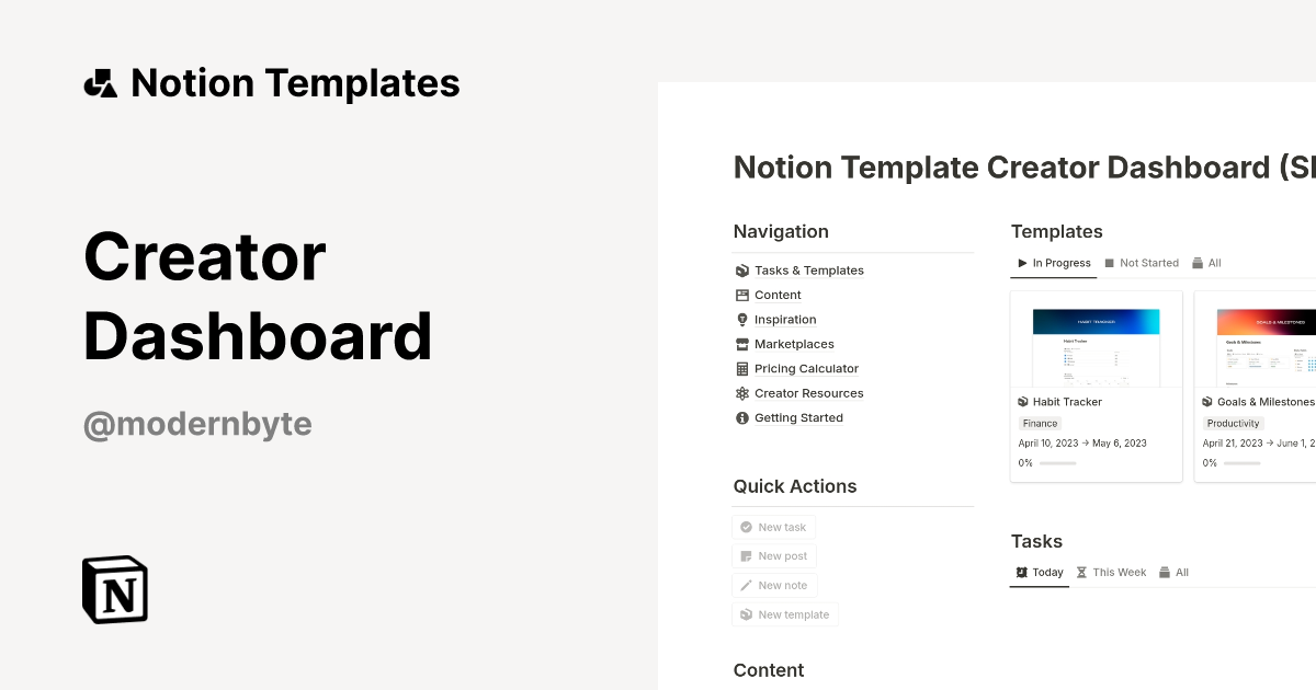 Creator Dashboard Template | Notion Marketplace Creator Dashboard Template | Notion Marketplace