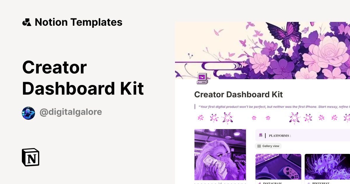 Creator Dashboard Kit Template by Digital Galore | Notion Marketplace