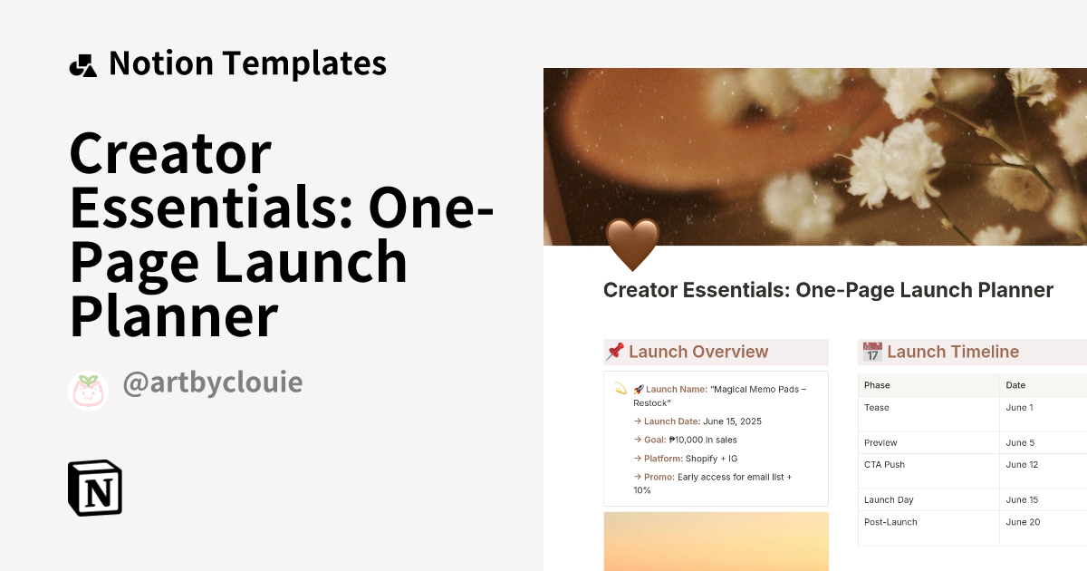 Creator Essentials: One-Page Launch Planner Template | Notion Marketplace