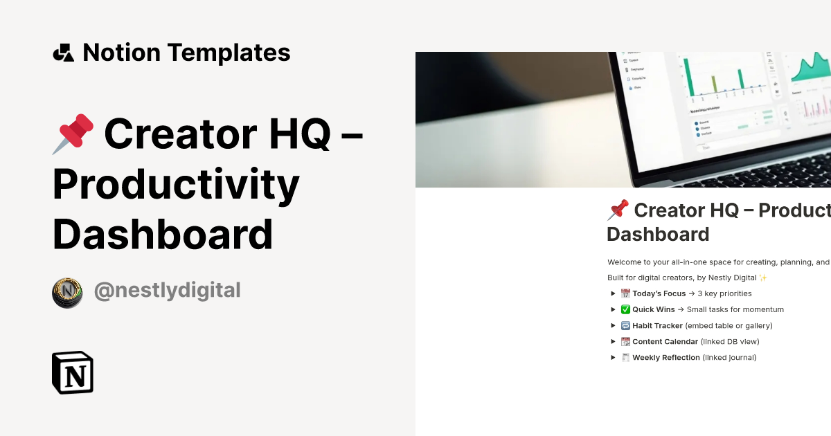 📌 Creator HQ – Productivity Dashboard Template by NestlyDigital ...