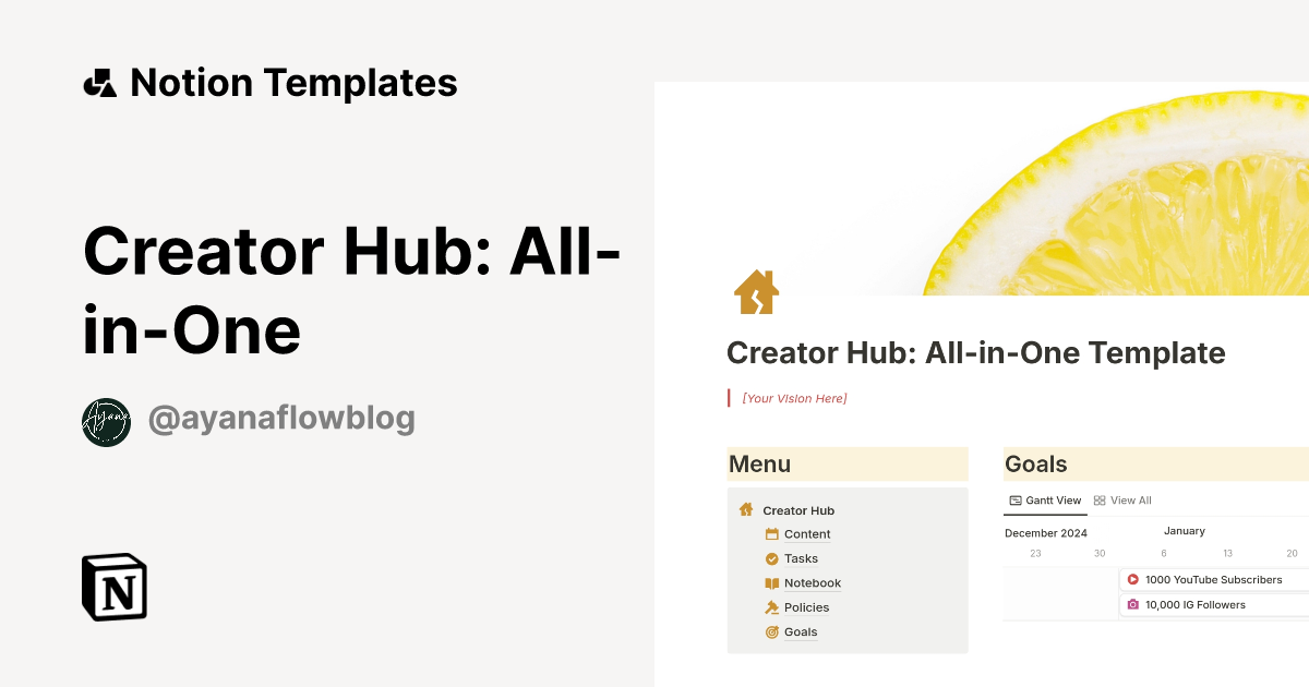 Creator Hub: All-in-One Template by Ayana Flow Templates | Notion ...
