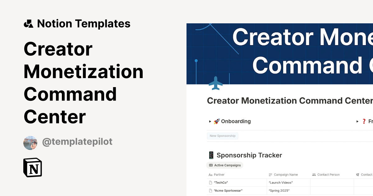 Creator Monetization Command Center Template by TemplatePilot | Notion Marketplace