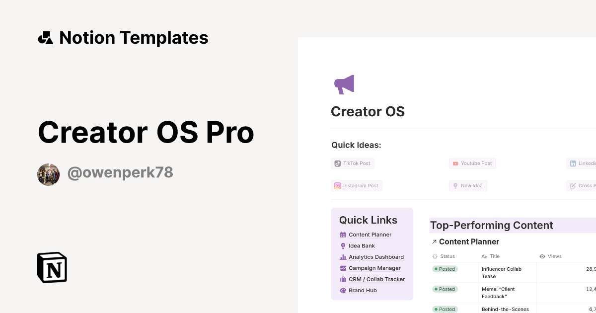 Creator OS Pro Template by Owen Perkins | Notion Marketplace