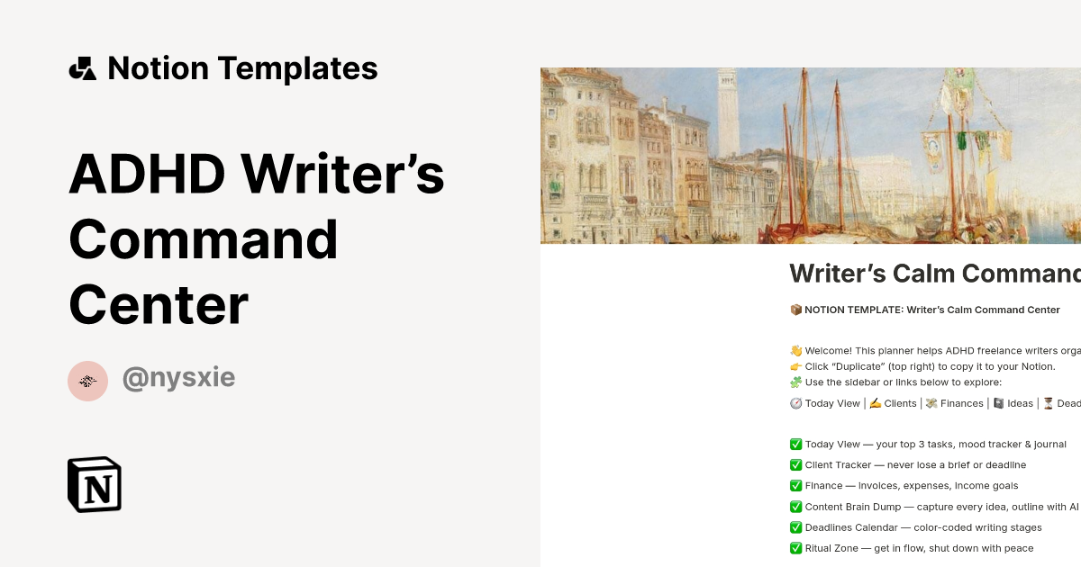 ADHD Writer’s Command Center Template | Notion Marketplace