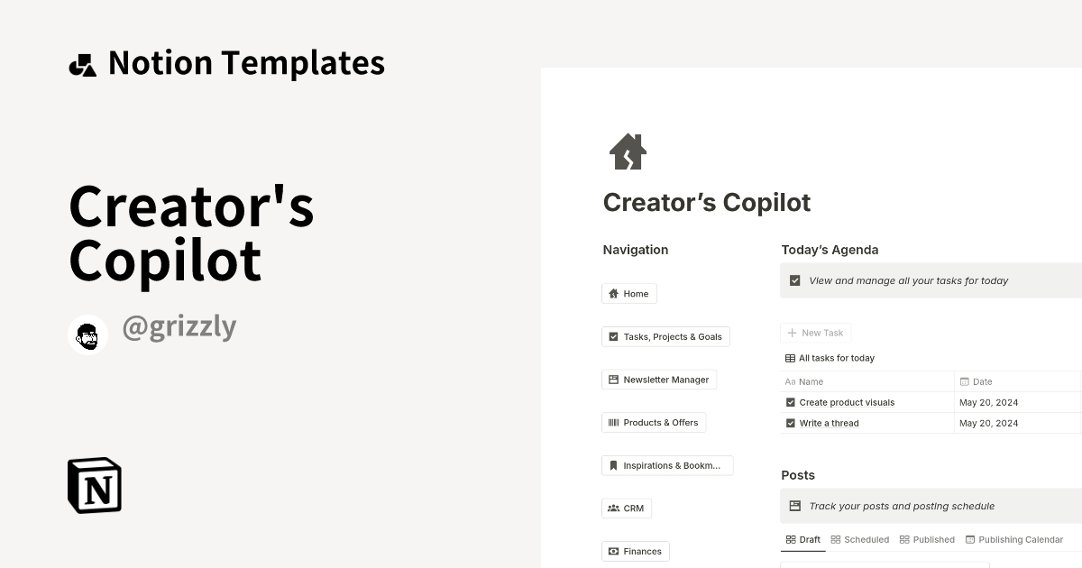 Creator's Copilot Template by Notion Grizzly | Notion Marketplace