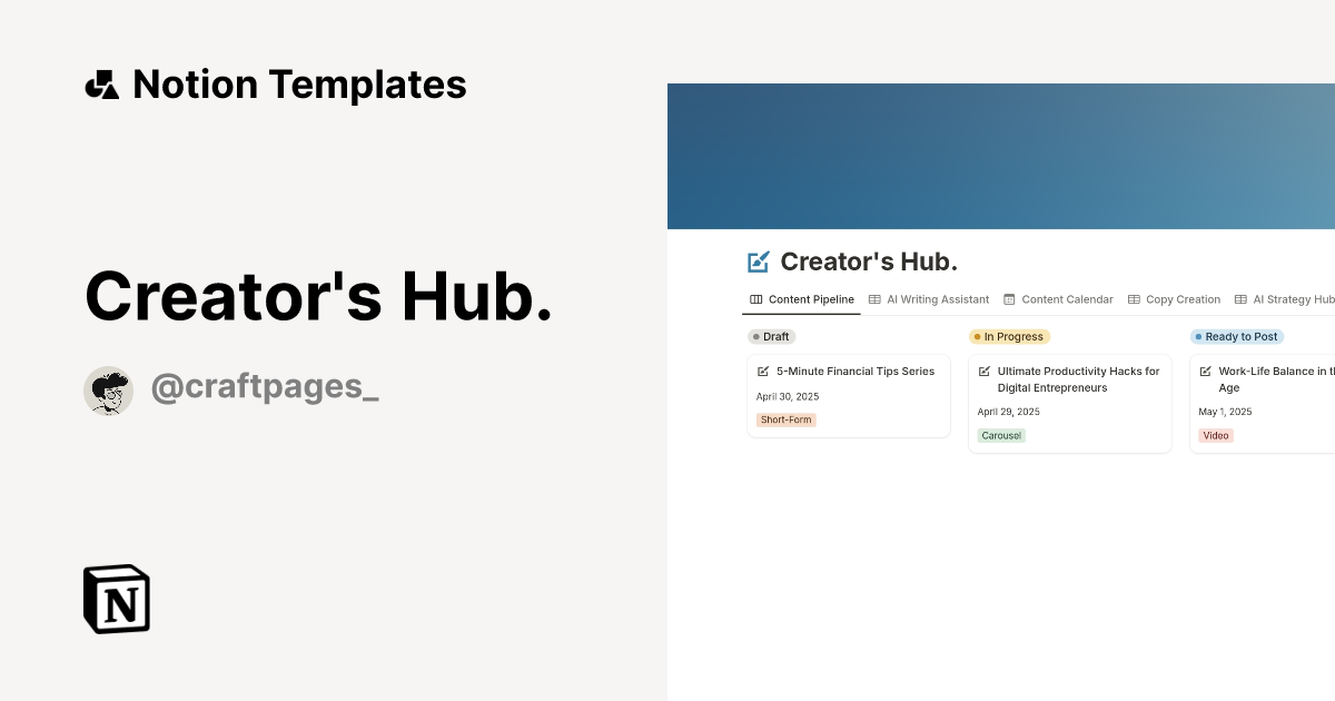 Creator's Hub. Template | Notion Marketplace