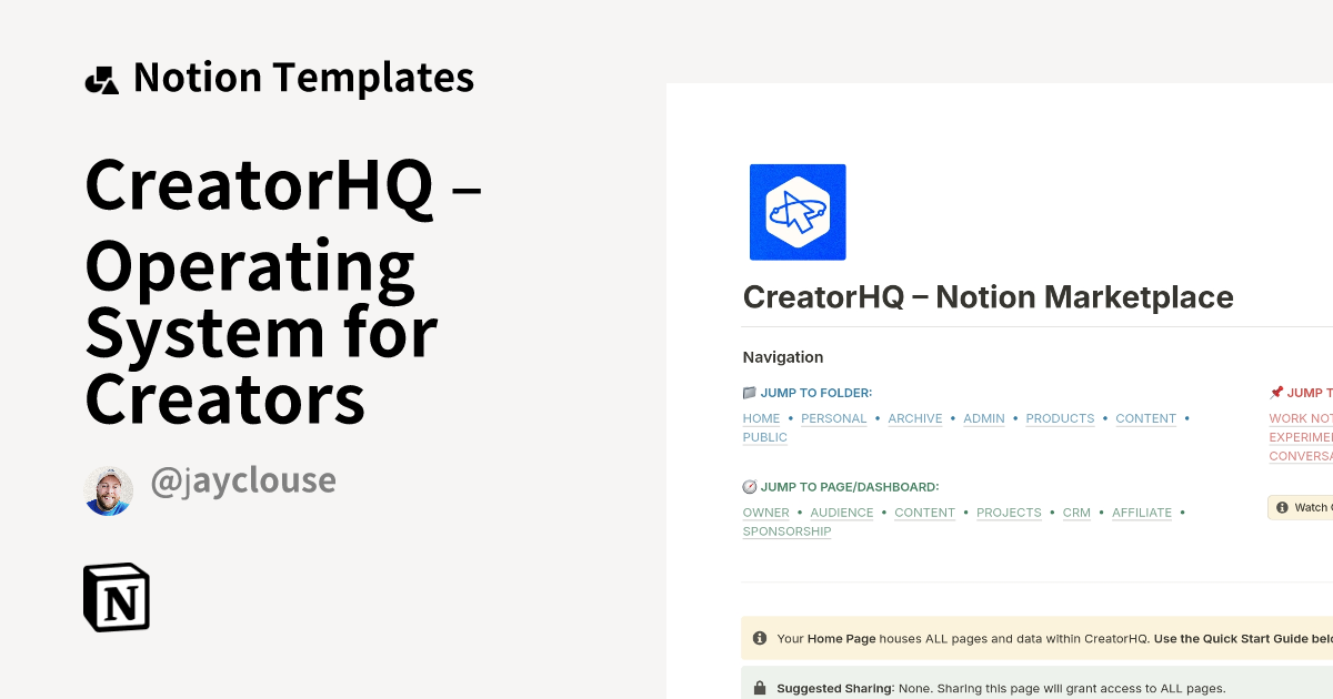 CreatorHQ – Operating System for Creators Template by Jay Clouse ...
