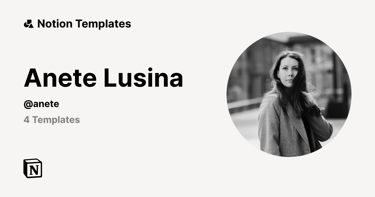 Anete Lusina | Template Creator | Notion Marketplace