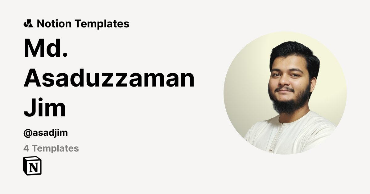 Md. Asaduzzaman Jim | Template Creator | Notion Marketplace