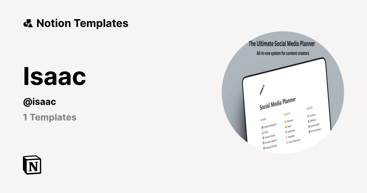 Isaac | Template Creator | Notion Marketplace