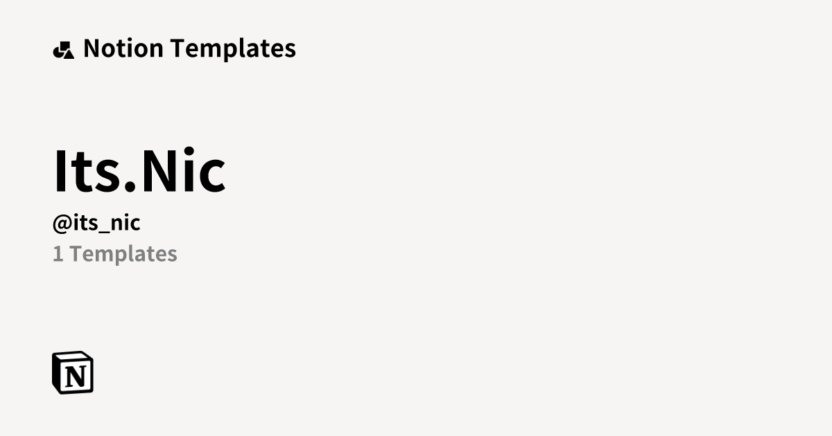 Its.Nic | Template Creator | Notion Marketplace