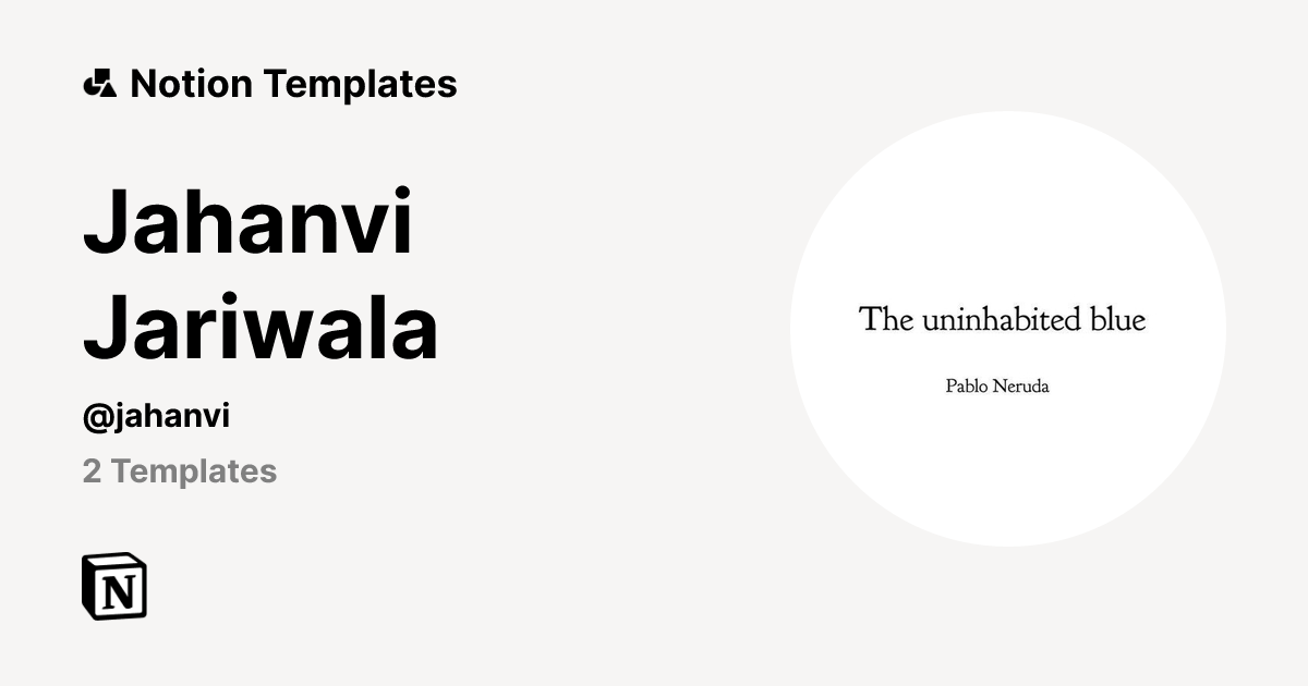 Jahanvi Jariwala | Template Creator | Notion Marketplace