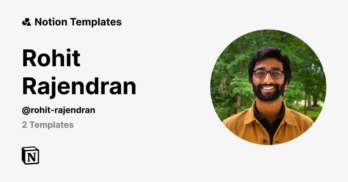 Rohit Rajendran | Template Creator | Notion Marketplace