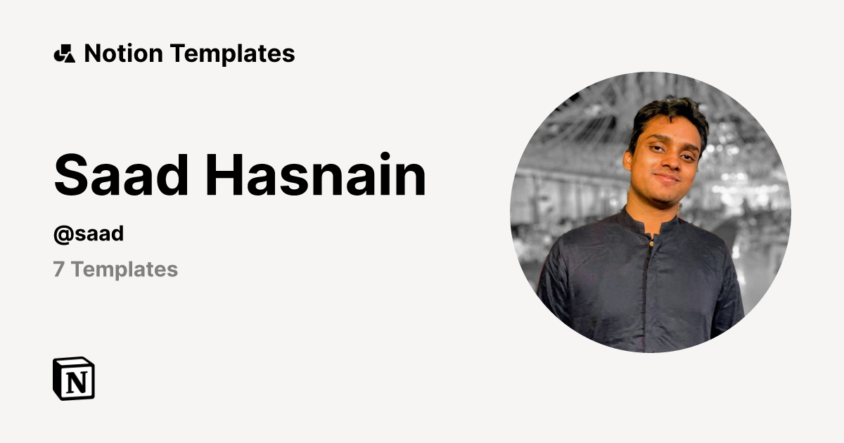 Saad Hasnain | Template Creator | Notion Marketplace