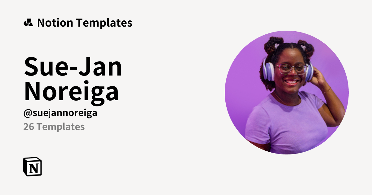Sue-Jan Noreiga | Template Creator | Notion Marketplace