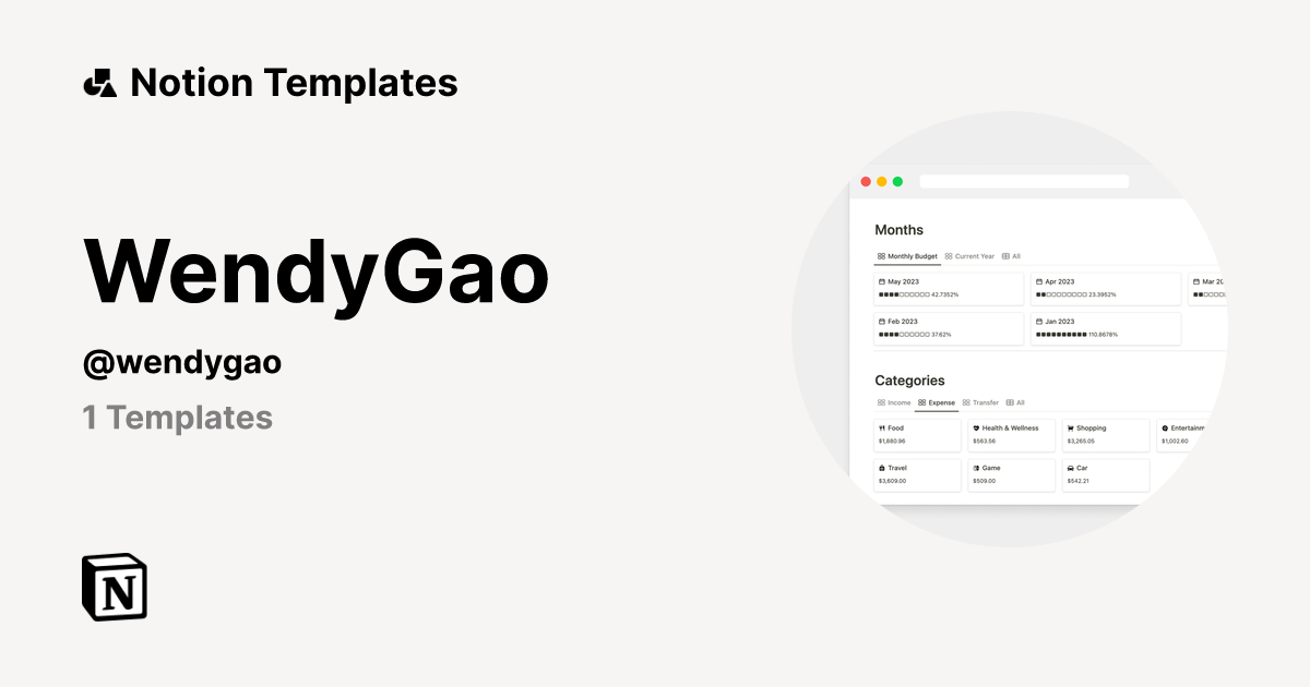 WendyGao | Template Creator | Notion Marketplace
