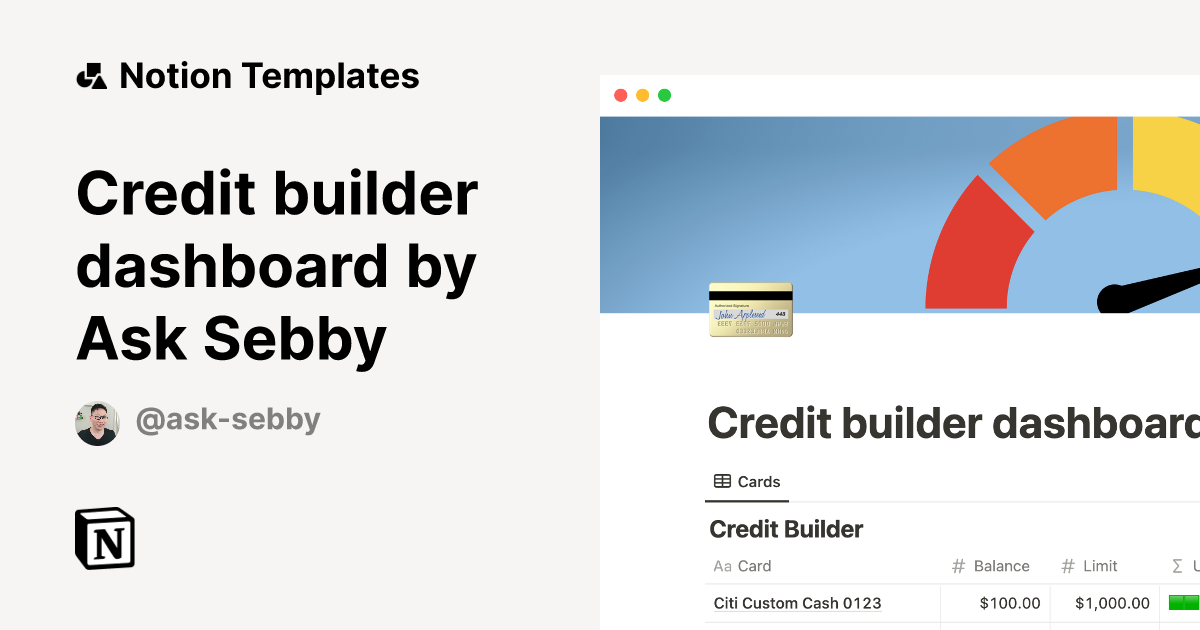 Credit builder dashboard by Ask Sebby Template | Notion Marketplace