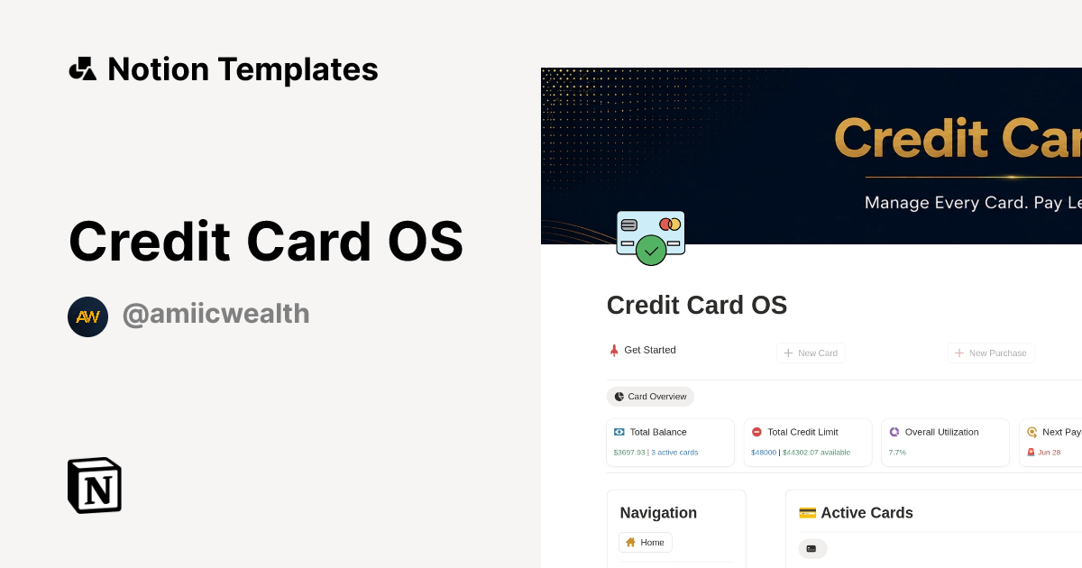 Credit Card OS Template by AMIIC Wealth | Notion Marketplace
