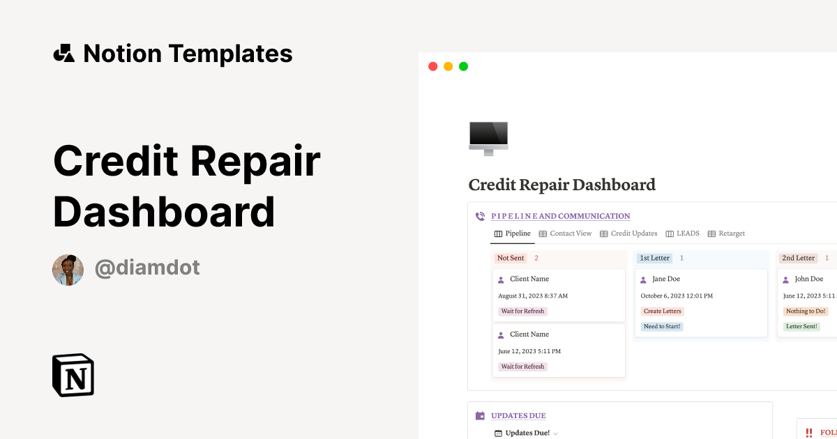 Credit Repair Dashboard Template | Notion Marketplace
