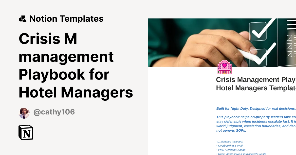 Crisis M management Playbook for Hotel Managers Template | Notion ...