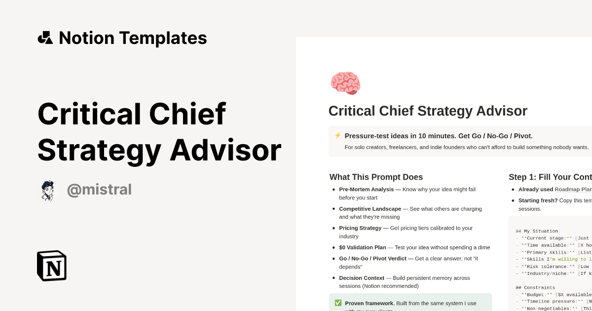Critical Chief Strategy Advisor Template by MistralCreates | Notion ...