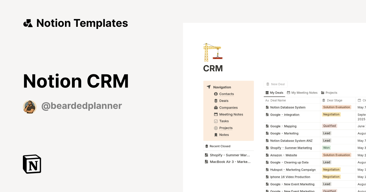 Notion Crm Template By The Bearded Planner Notion Marketplace