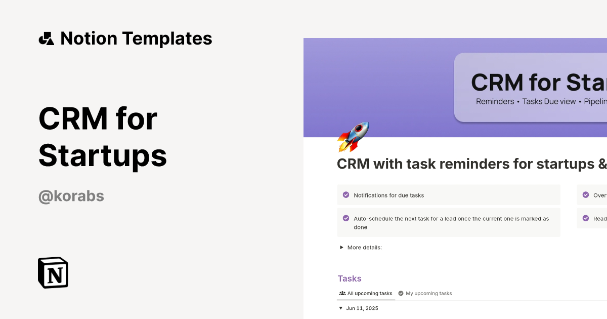 CRM for Startups Template | Notion Marketplace