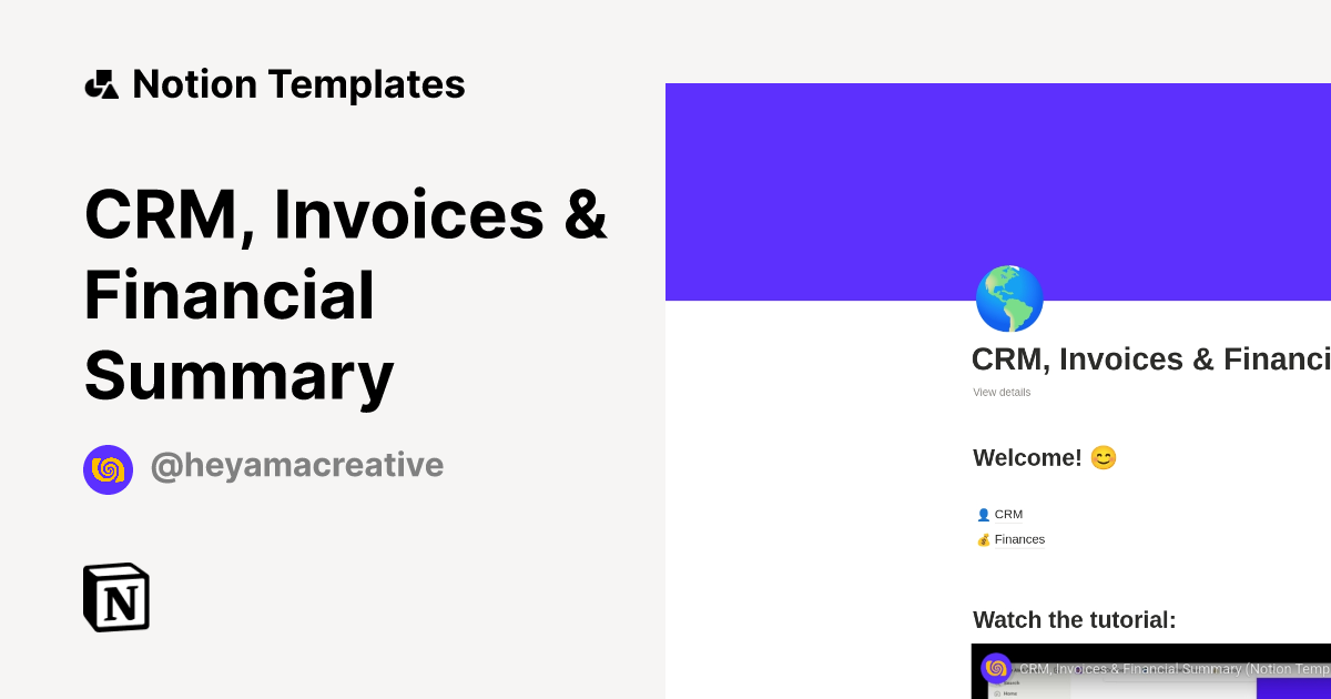CRM, Invoices & Financial Summary Template by Hey AMA Creative | Notion ...