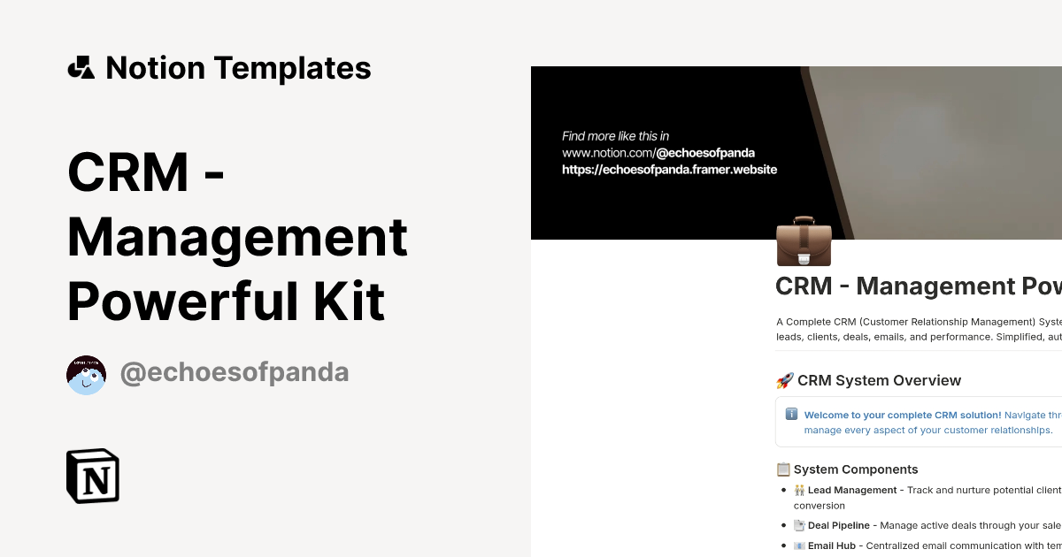 CRM - Management Powerful Kit Template | Notion Marketplace
