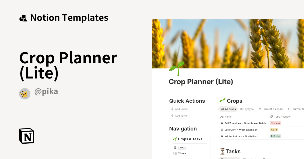Crop Planner Lite Template By Pika Notion Marketplace